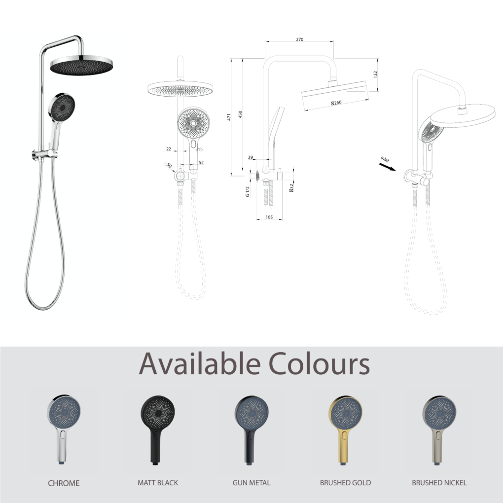 Gabe Twin Shower Gun Metal - Shower Tapware Perth - Ross's