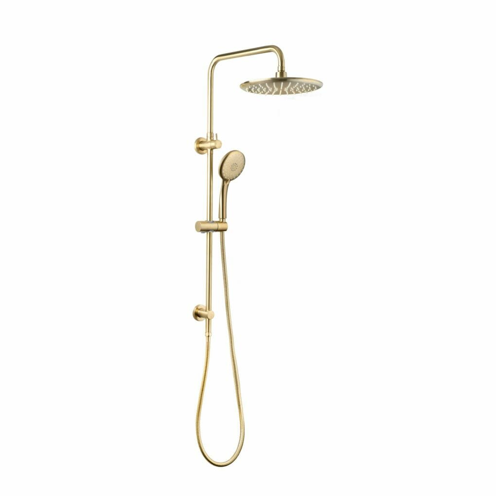Loui Twin Shower With Rail Brushed Gold - Shower Tapware Perth