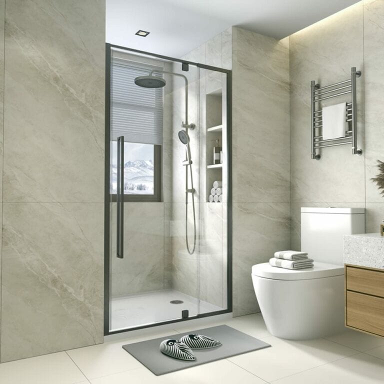 Alpine Pivot Door Matte Black - Shower Screens Perth