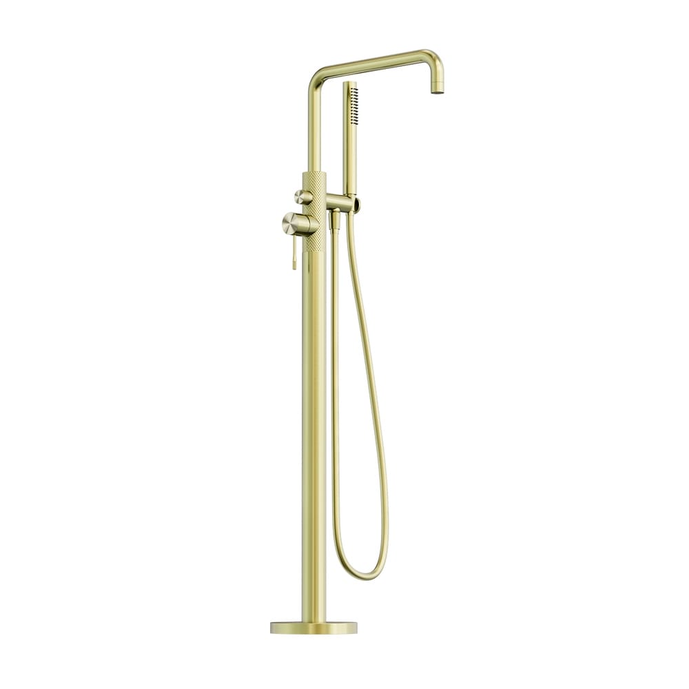 Opal Brushed Gold Freestanding Bath Mixer With Hand Shower - Bath Taps ...